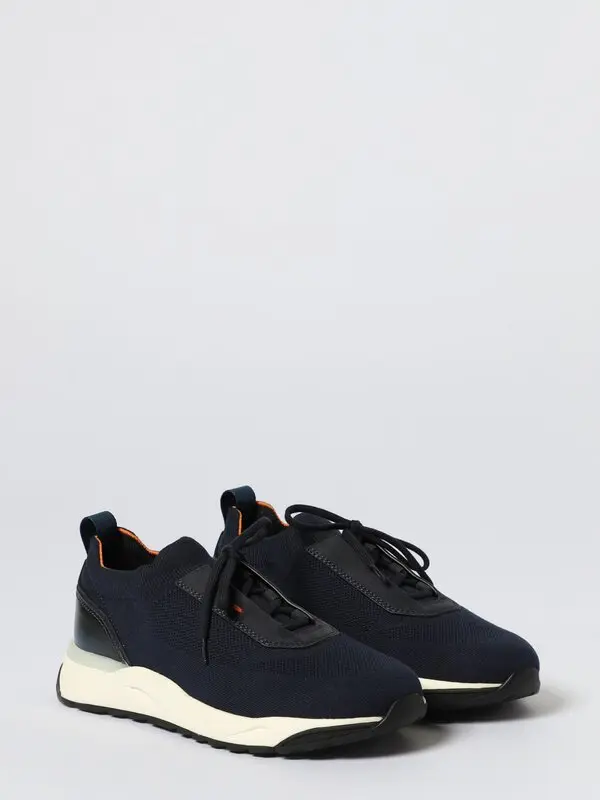 Santoni Low-top Sneakers In Stretch Tech Fabric And Leather With Rubber Sole