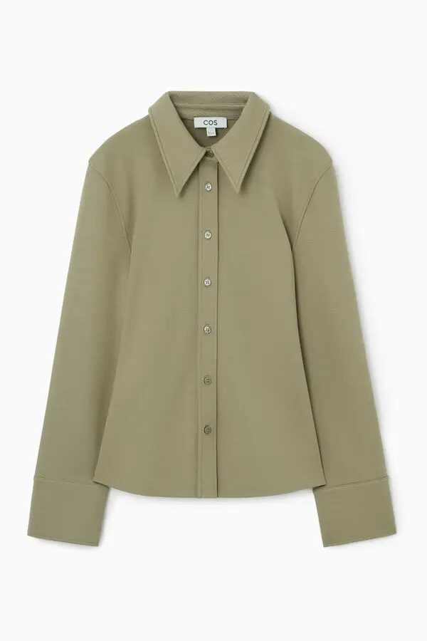 Cos Slim Exaggerated-collar Jersey Shirt - Green