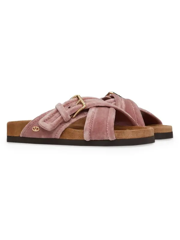 Valentino Garavani Slide Fussfriend Velvet Sandals 30mm - Lip