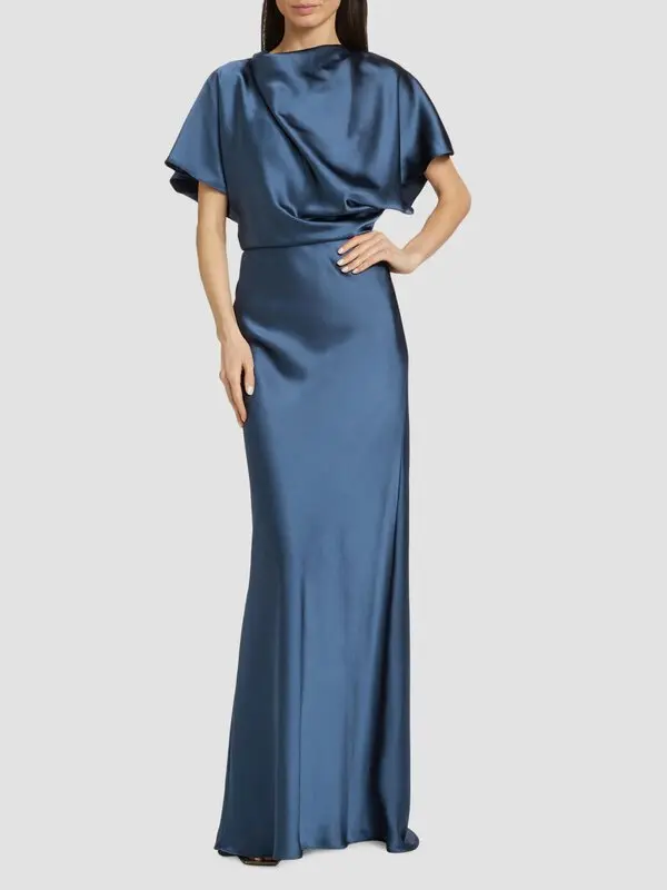 Amsale Draped Satin Gown - French Blue