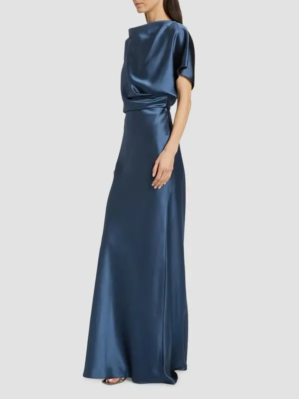 Amsale Draped Satin Gown - French Blue