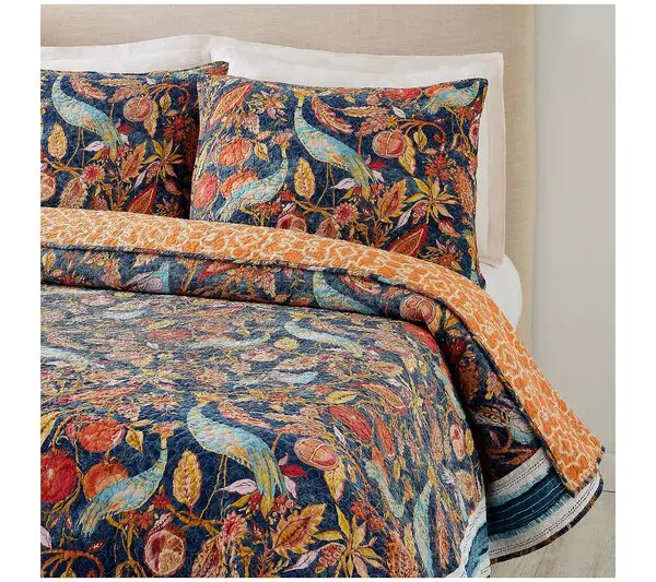 DENA HOME Peacock Garden 3pc King Quilt Set