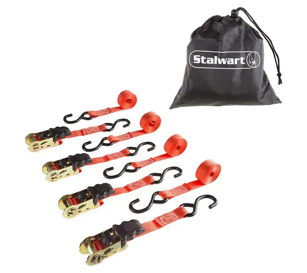 STALWART 4-pk Ratchet Tie-down Straps 1500lb Br Eak Strength - One-color