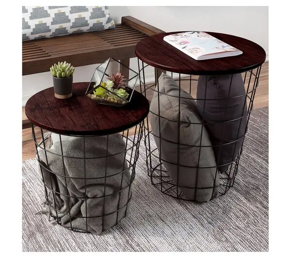 LAVISH HOME 2 Nesting Tables With Storage Round Tables