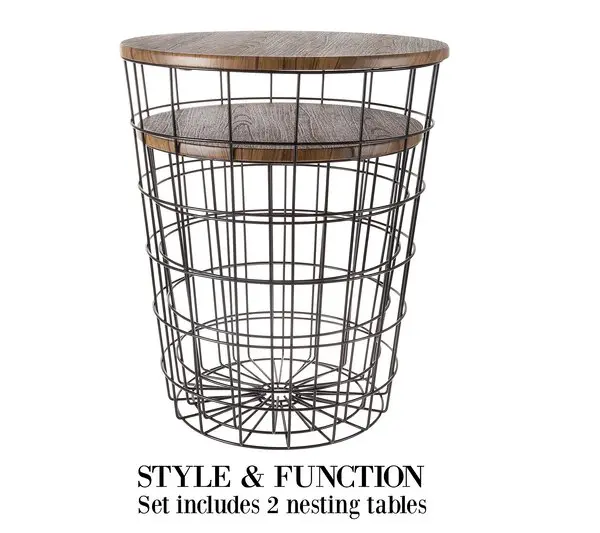 LAVISH HOME 2 Nesting Tables With Storage Round Tables