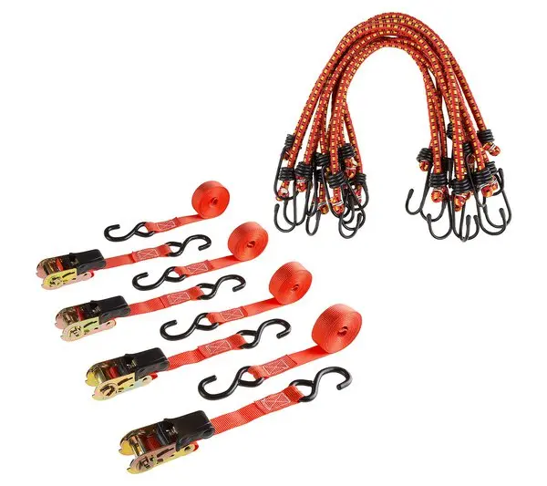 STALWART 15' Ratchet Strap And 18' Bungee Cord Et - One-color