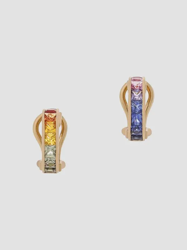 Dolce & Gabbana Rainbow 18k Yellow & Multicolored Sapphire Huggie Hoop Earrings - Gold