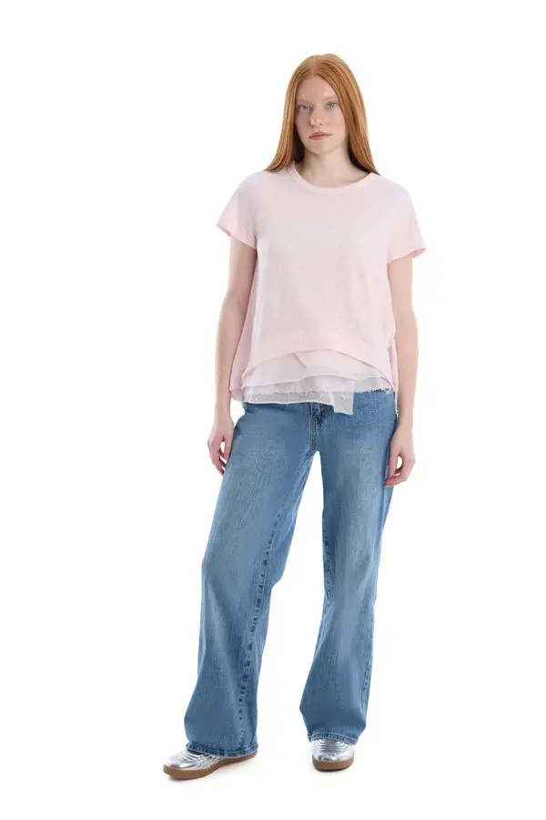 WILT CLOTHING Wilt Boxy Mixed Media Hem Tee - Barely Pink