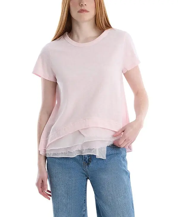 Wilt Boxy Mixed Media Hem Tee - Barely Pink