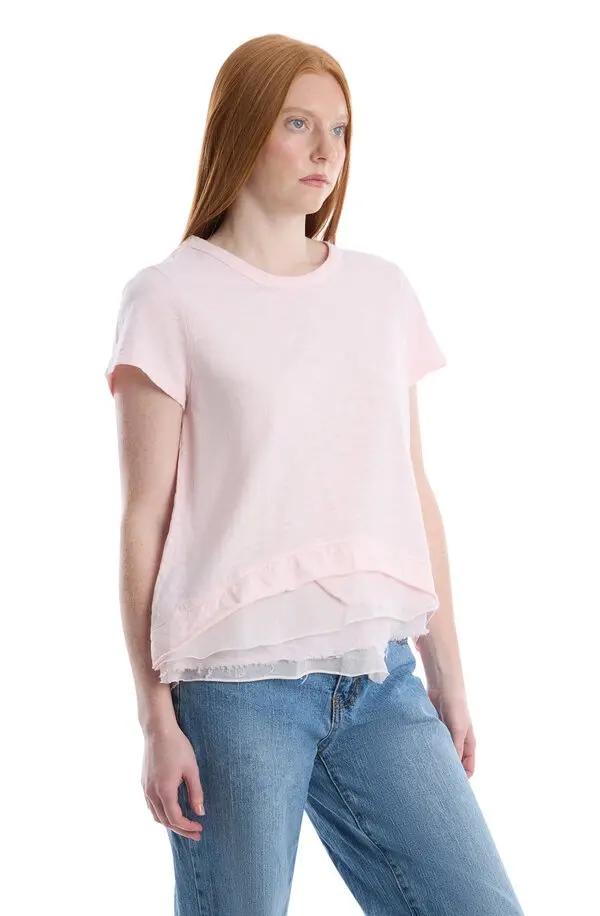 Wilt Boxy Mixed Media Hem Tee - Barely Pink