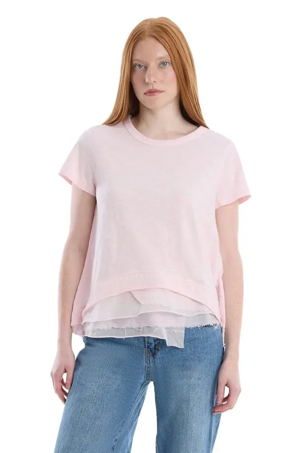 Wilt Boxy Mixed Media Hem Tee - Barely Pink