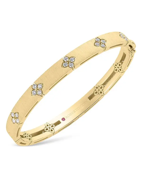 Roberto Coin 18k Yellow Diamond Flower Bangle - Gold