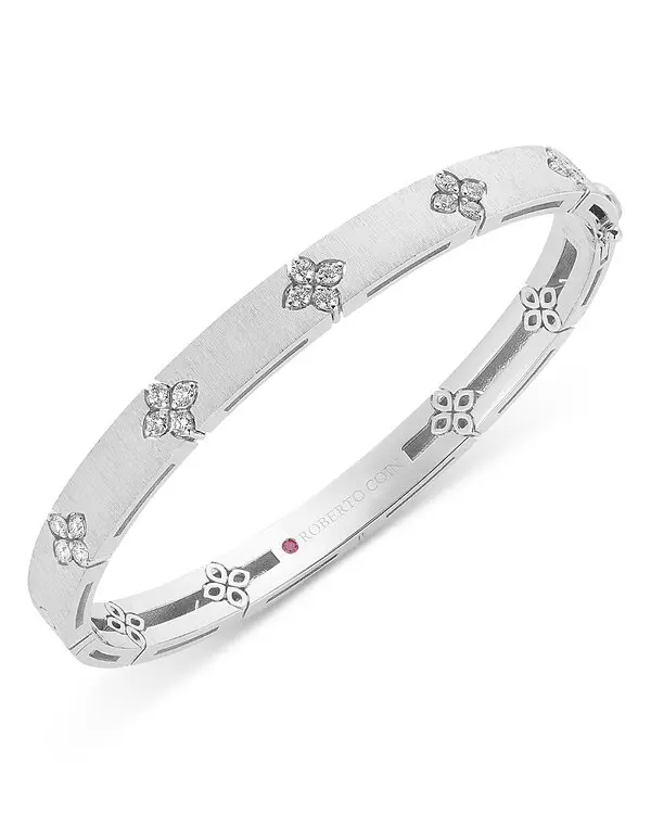 Roberto Coin 18k Diamond Flower Bangle Bracelet - White