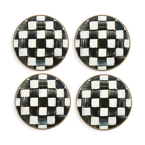 MACKENZIE-CHILDS Courtly Check Appetizer Plates, Set Of 4 - Black/white