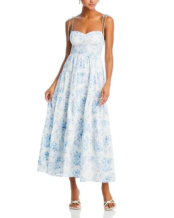 WAYF Rachelle Tiered Dress - Blue Toile