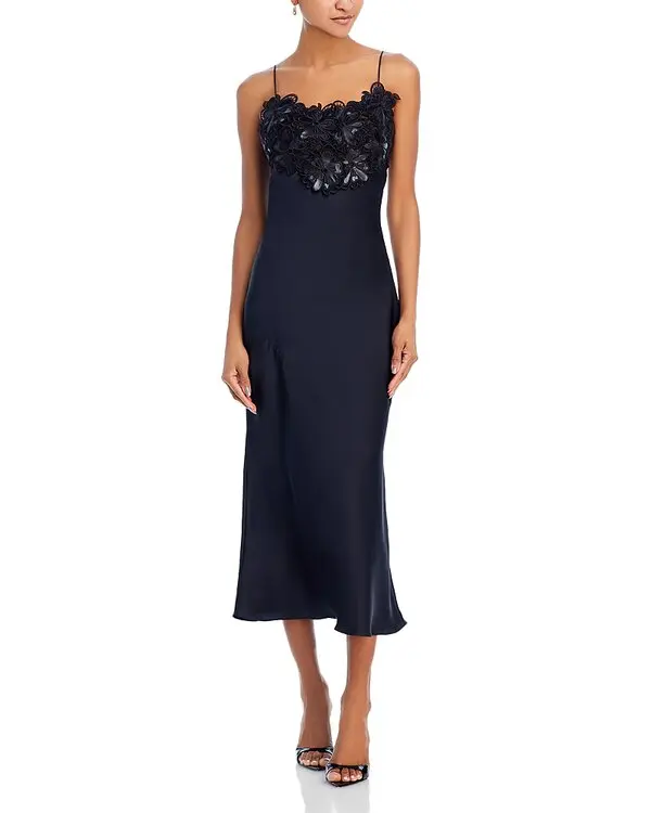 Ramy Brook Elora Lace Overlay Slip Midi Dress In Black Floral Embellished -  25% Off | Editorialist