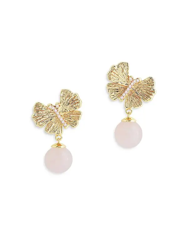 ANABEL ARAM Butterfly Rose Quartz Drop Earrings - Pink/gold