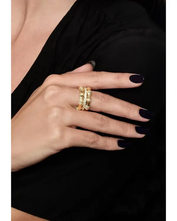 ANABEL ARAM Sculpted Bamboo Stack Ring In 18k Plated