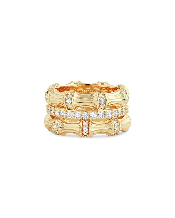 ANABEL ARAM Sculpted Bamboo Stack Ring In 18k Plated