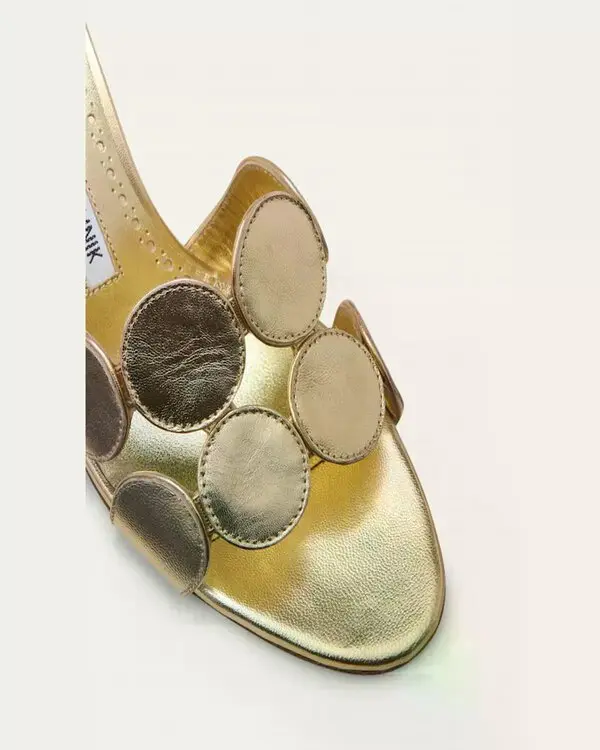 Manolo Blahnik Haribalmu Metallic Leather Sandals - Gold