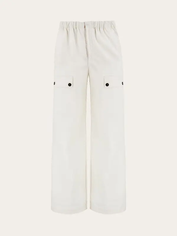 FERRAGAMO Drawstring Linen Trouser With Applied Pockets