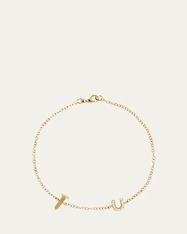 Alison Lou 14k Yellow Screw U Diamond Bracelet