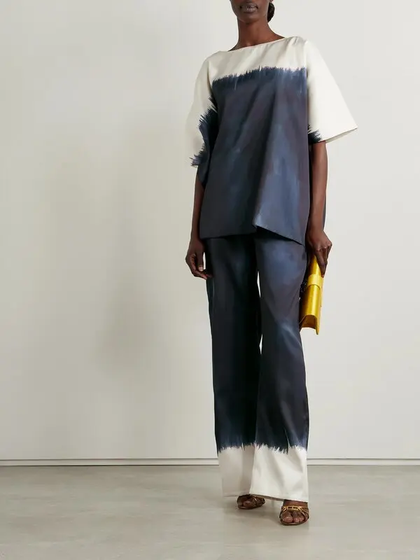 DIMA AYAD Tie-dyed Satin-twill Wide-leg Pants