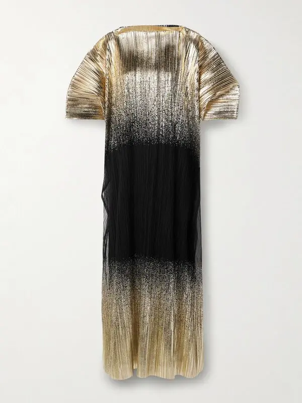 DIMA AYAD Metallic Plissé-tulle Gown - Black