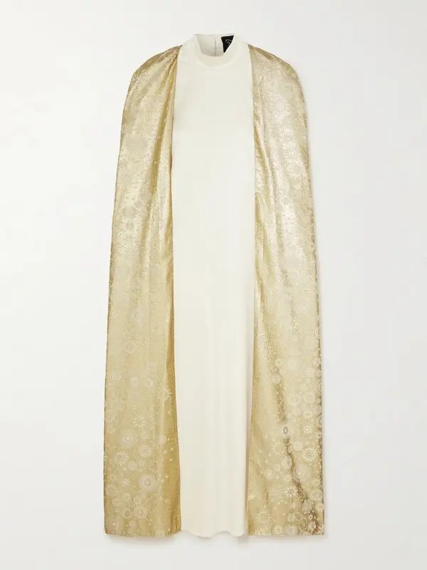 DIMA AYAD Satin Gown And Metallic Jacquard Cape Set