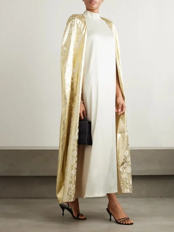 DIMA AYAD Satin Gown And Metallic Jacquard Cape Set