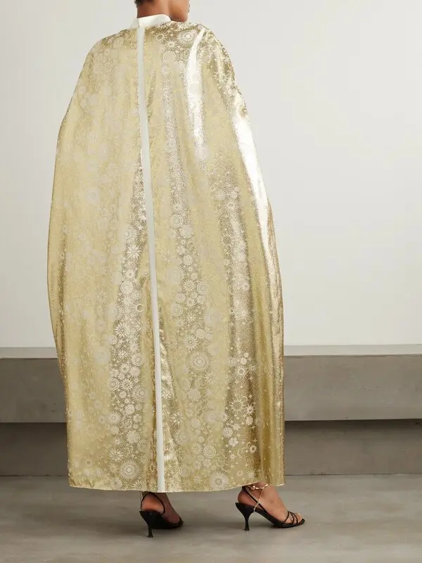 DIMA AYAD Satin Gown And Metallic Jacquard Cape Set
