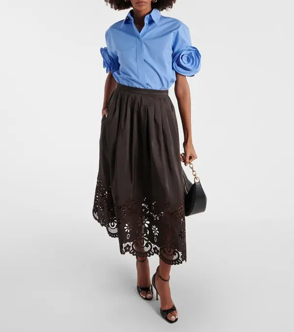 Valentino Garavani Broderie Anglaise Silk Midi Skirt
