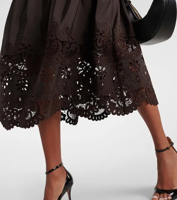 Valentino Garavani Broderie Anglaise Silk Midi Skirt