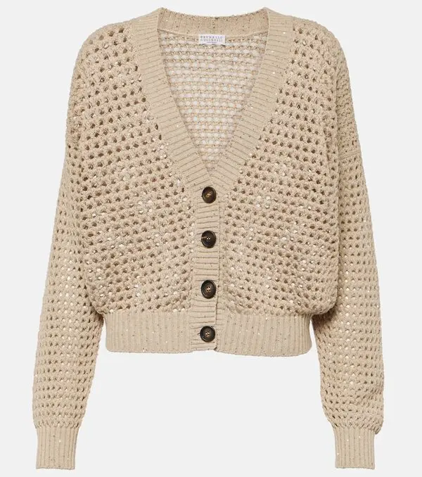 Brunello Cucinelli Sequined Open-knit Cotton-blend Cardigan