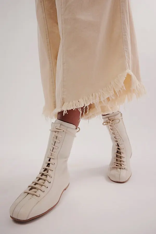 Free People Boxing Day Lace-up Boots - Ivory