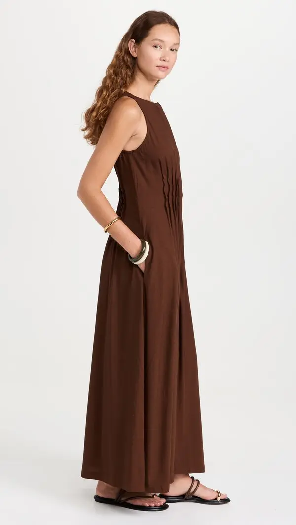 87origins fehintola pleat dress Fehintola Pleated Linen Blend Maxi Dress