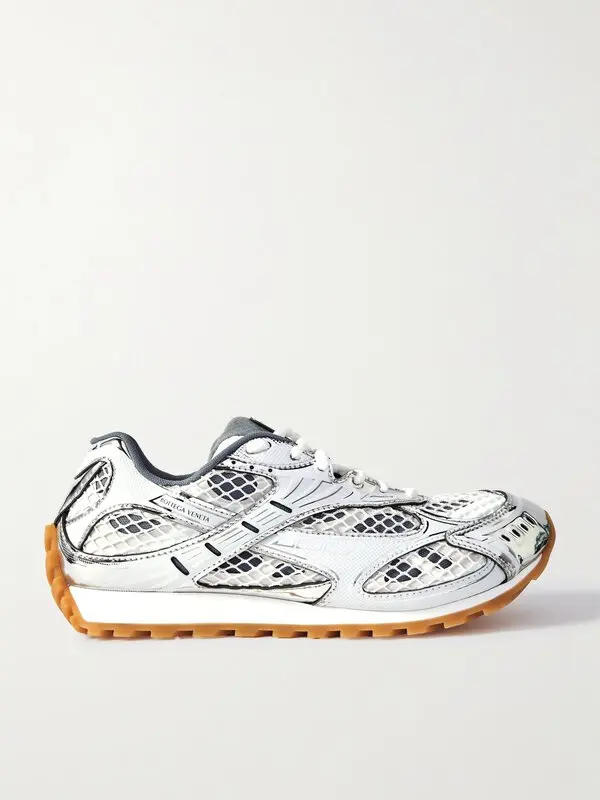 Bottega Veneta Orbit Metallic Rubber And Mesh Sneakers - White