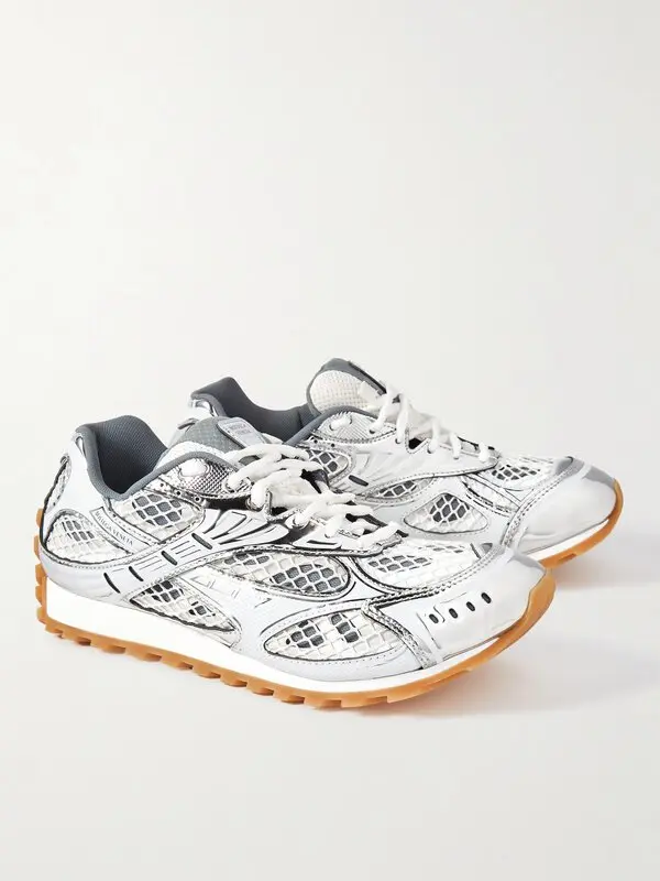 Bottega Veneta Orbit Metallic Rubber And Mesh Sneakers - White