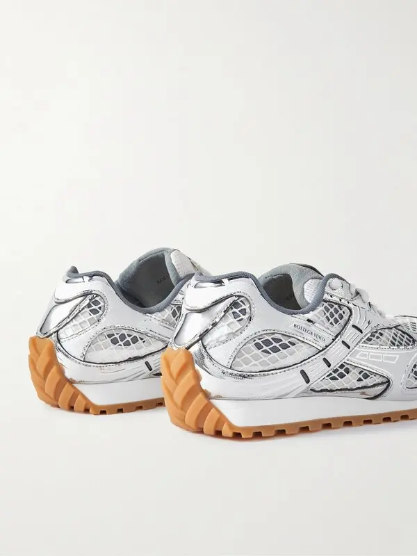 Bottega Veneta Orbit Metallic Rubber And Mesh Sneakers - White