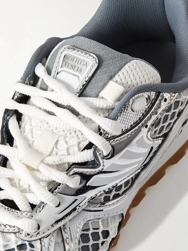 Bottega Veneta Orbit Metallic Rubber And Mesh Sneakers - White