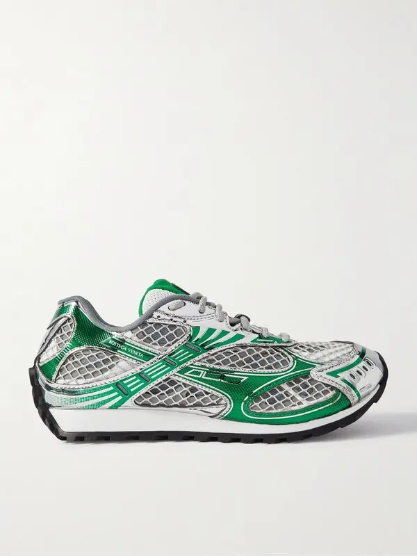 Bottega Veneta Orbit Metallic Rubber And Mesh Sneakers - Green