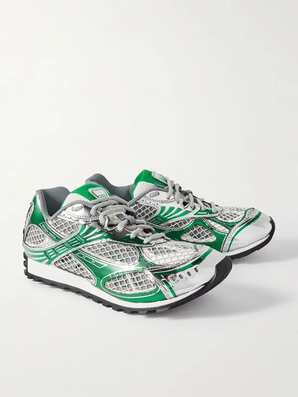 Bottega Veneta Orbit Metallic Rubber And Mesh Sneakers - Green