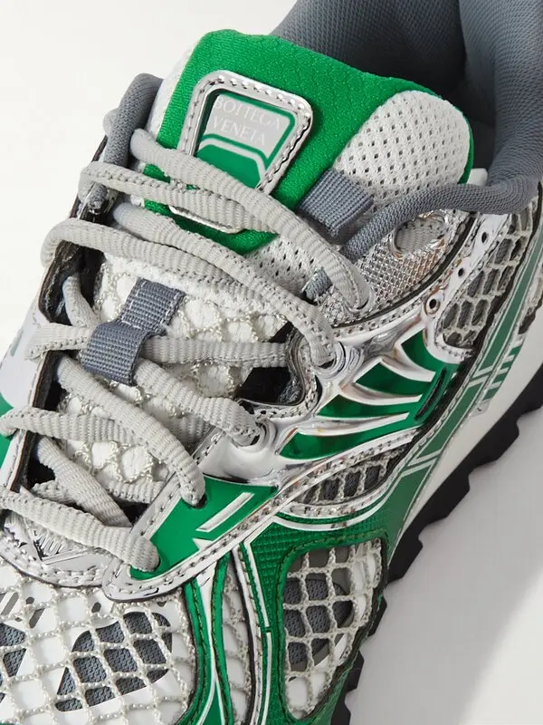 Bottega Veneta Orbit Metallic Rubber And Mesh Sneakers - Green