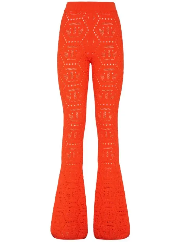 Philipp Plein Monogram-intarsia Bootcut Trousers