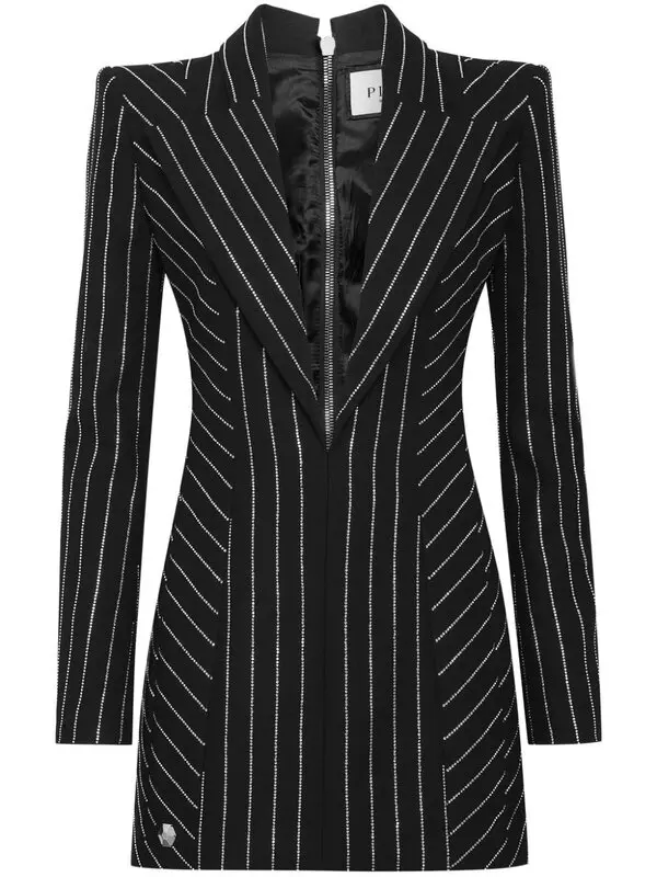 Philipp Plein Crystal-embellished Pinstripe Mini Dress