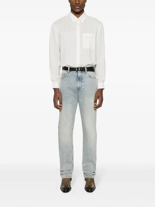 Saint Laurent Logo-embroidered Striped Shirt - White