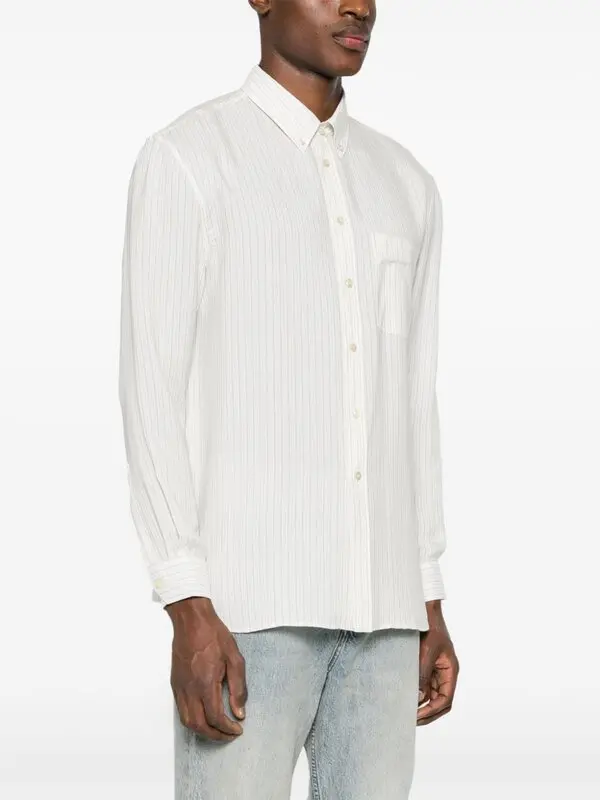Saint Laurent Logo-embroidered Striped Shirt - White