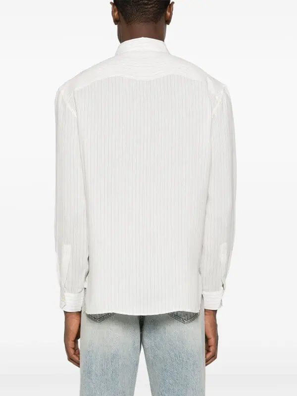 Saint Laurent Logo-embroidered Striped Shirt - White