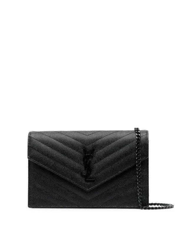 Saint Laurent Cassandre Leather Wallet-on-chain - Black