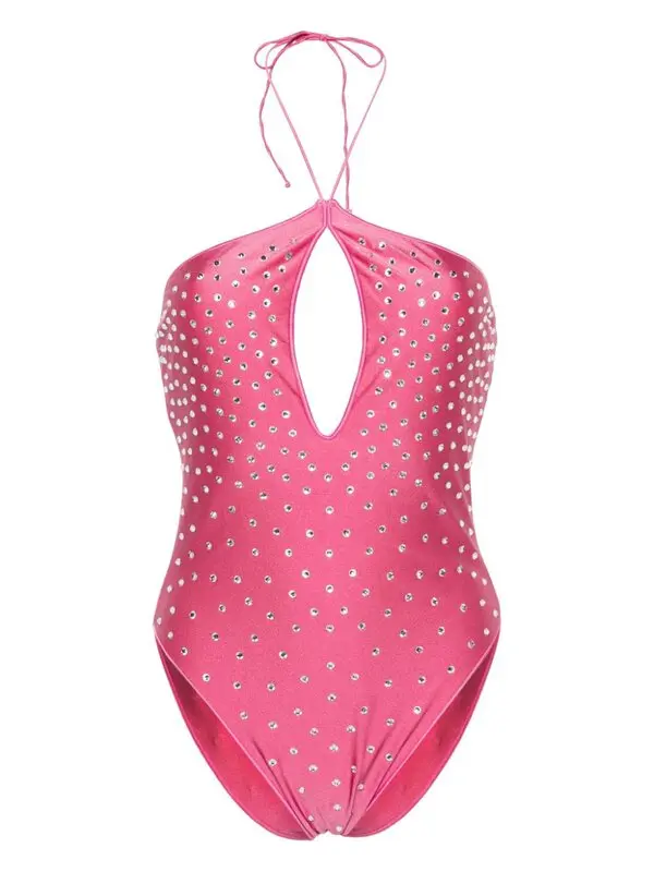 Oseree Crystal-embellished Halterneck Swimsuit - Pink